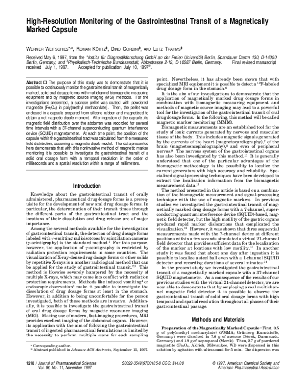 (PDF) High‐resolution monitoring of the gastrointestinal transit of a ...