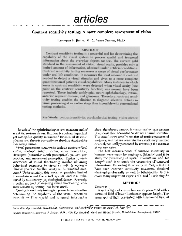 (PDF) Contrast sensitivity testing: A more complete assessment of vision