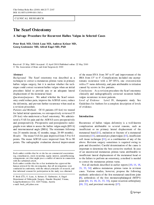 (PDF) The Scarf Osteotomy: A Salvage Procedure for Recurrent Hallux ...