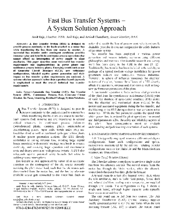 (PDF) Fast Bus Transfer Systems ¿ A System Solution Approach