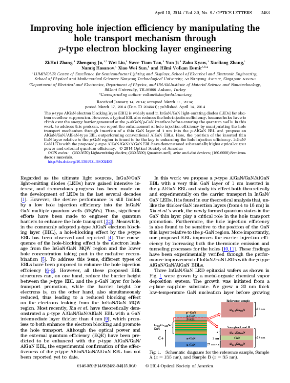 (PDF) Improving hole injection efficiency by manipulating the hole transport mechanism through p ...
