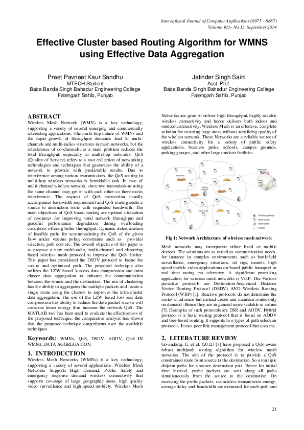 Pdf Effective Cluster Based Routing Algorithm For Wmns Using Effective Data Aggregation