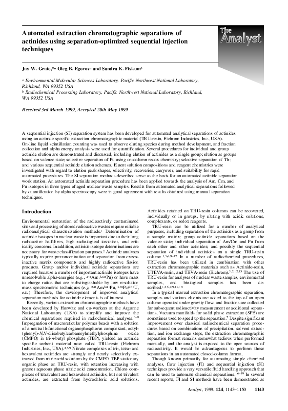 Pdf Automated Extraction Chromatographic Separations Of Actinides Using Separation Optimized