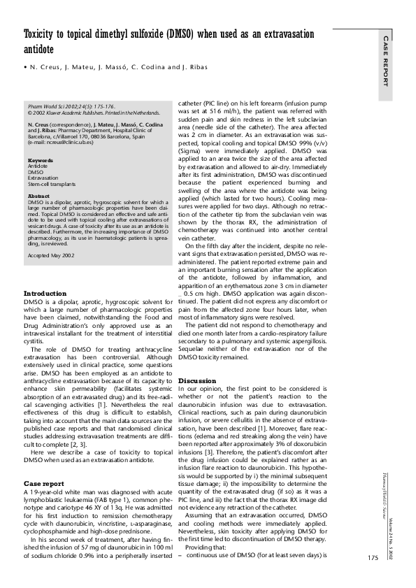 (PDF) Toxicity to topical dimethyl sulfoxide (DMSO) when used as an ...