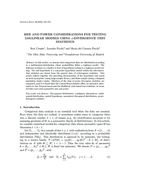 Pdf Size And Power Considerations For Testing Loglinear Models Using