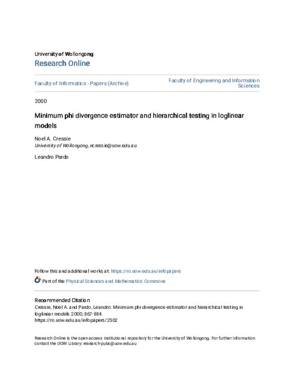 Pdf Minimum Phi Divergence Estimator And Hierarchical Testing In