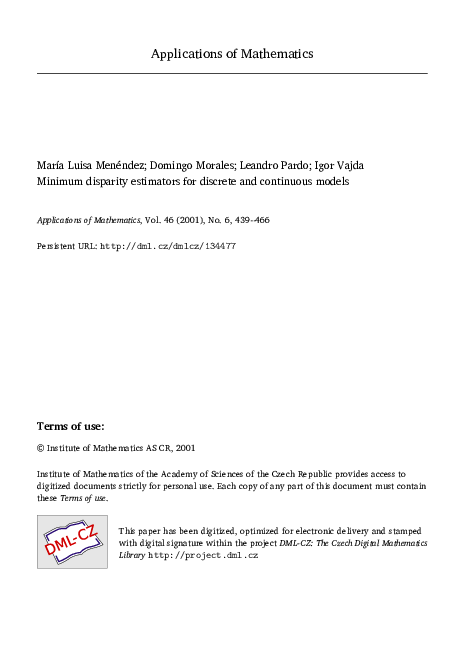 Pdf Minimum Disparity Estimators For Discrete And Continuous Models