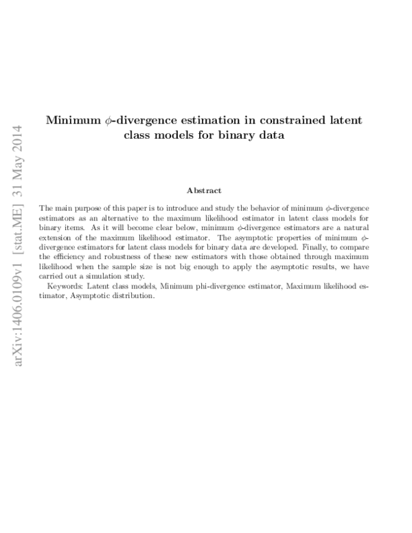 Pdf Minimum Phi ϕ Divergence Estimation In Constrained Latent Class Models For Binary Data