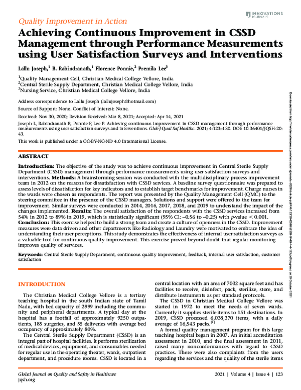 (PDF) Achieving Continuous Improvement in CSSD Management through ...