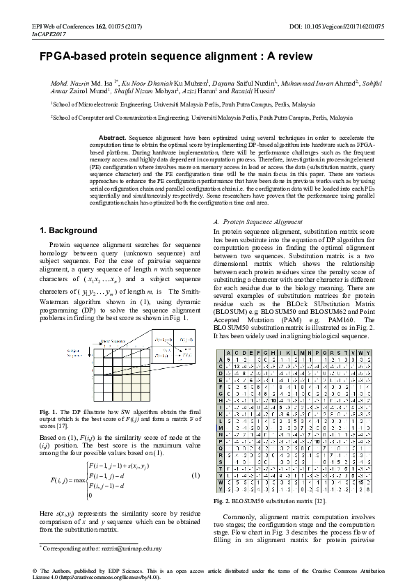 (PDF) FPGA-based protein sequence alignment : A review