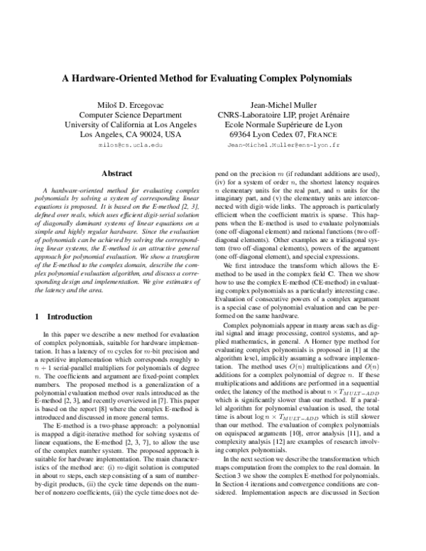 (PDF) A Hardware-Oriented Method for Evaluating Complex Polynomials | Jean-Michel Muller ...