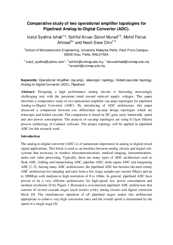 (PDF) Comparative study of two operational amplifier topologies for ...