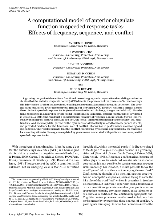 (PDF) A computational model of anterior cingulate function in speeded response