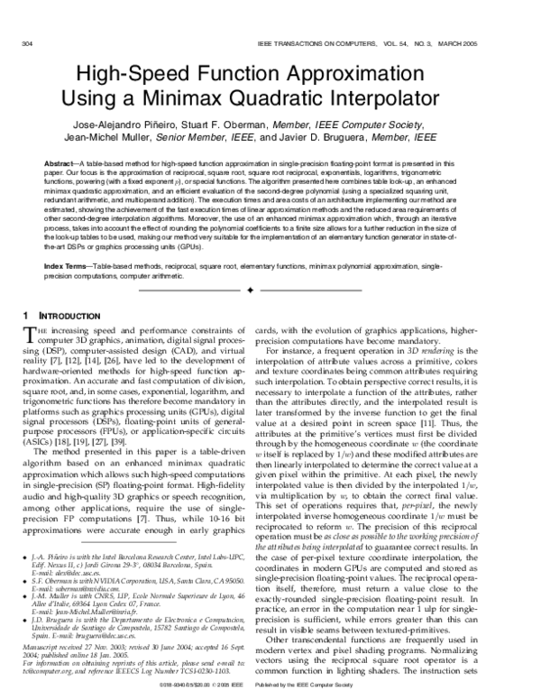 (PDF) High-speed function approximation using a minimax quadratic interpolator