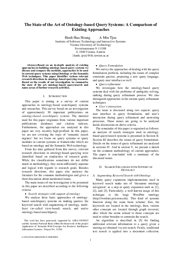 (PDF) The State of the Art of Ontology-based Query Systems: A Comparison of Existing Approaches