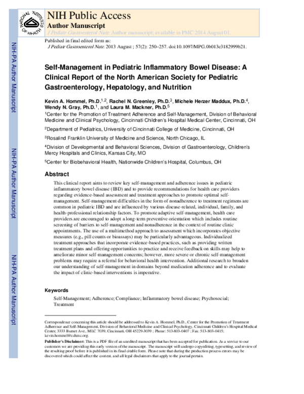 (PDF) Self-Management in Pediatric Inflammatory Bowel Disease
