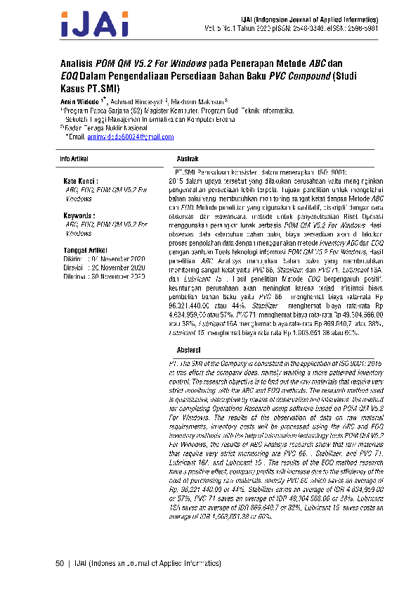 (PDF) Analisis POM QM V5.2 For Windows pada Penerapan Metode ABC dan ...