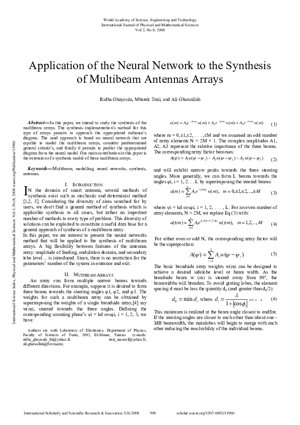 Pdf Application Of The Neural Network To The Synthesis Of Multibeam Antennas Arrays Ali