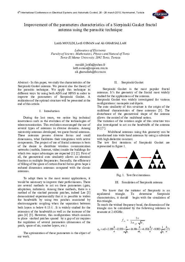 Pdf Improvement Of The Parameters Characteristics Of A Sierpinski