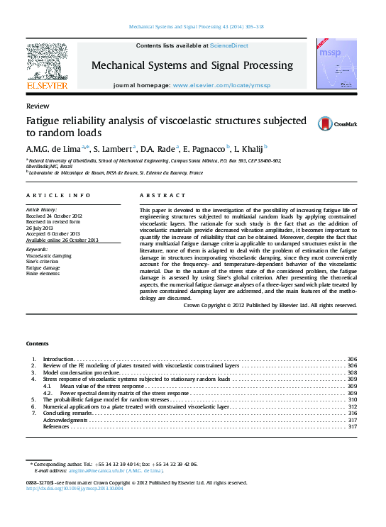 (PDF) Fatigue reliability analysis of viscoelastic structures subjected ...