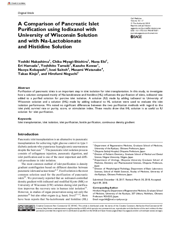 (PDF) A Comparison of Pancreatic Islet Purification using Iodixanol ...