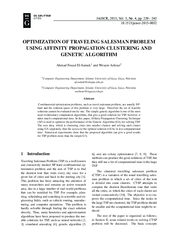 Pdf Optimization Of Traveling Salesman Problem Using Affinity Propagation Clustering And