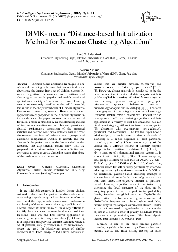 (PDF) DIMK-means “Distance-based Initialization Method for K-means Clustering Algorithm”