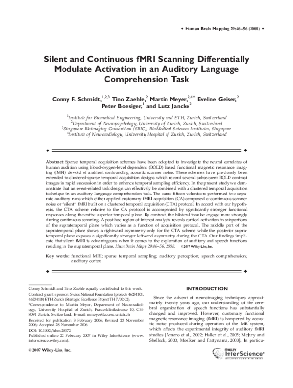 (PDF) Silent and continuous fMRI scanning differentially modulate ...