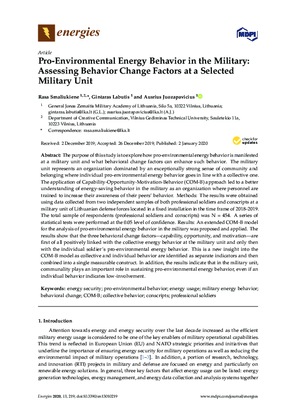 (PDF) Pro-Environmental Energy Behavior in the Military: Assessing ...