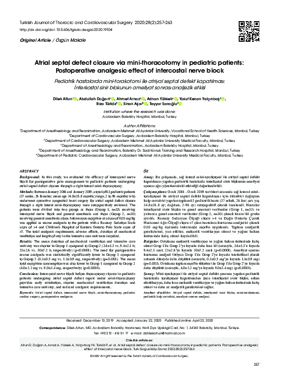 (PDF) Atrial septal defect closure via mini-thoracotomy in pediatric ...