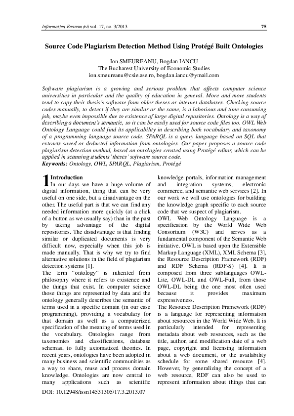 (PDF) Source Code Plagiarism Detection Method Using Prot g Built Ontologies