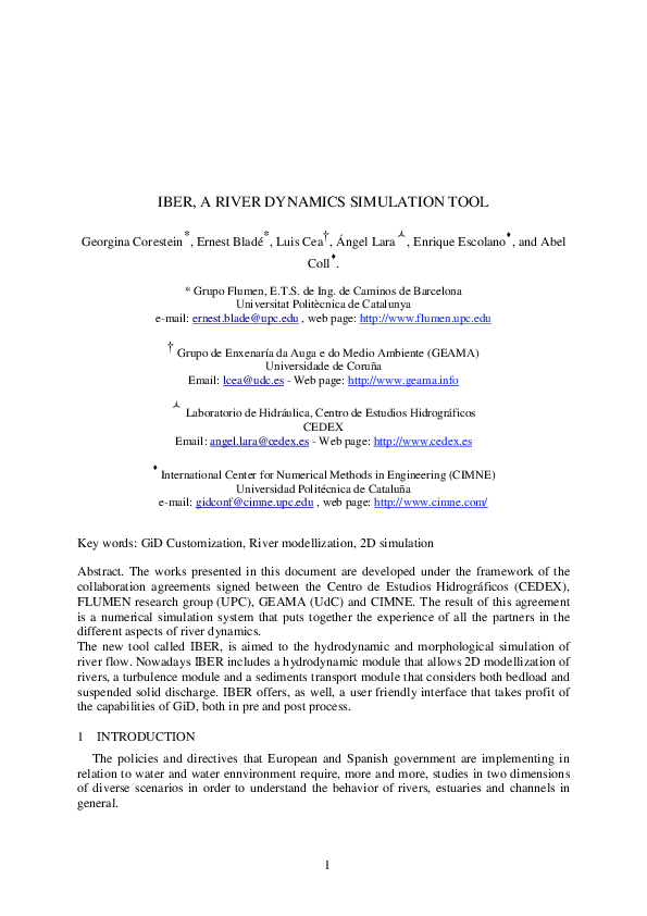 (PDF) Iber, a river dynamics simulation tool
