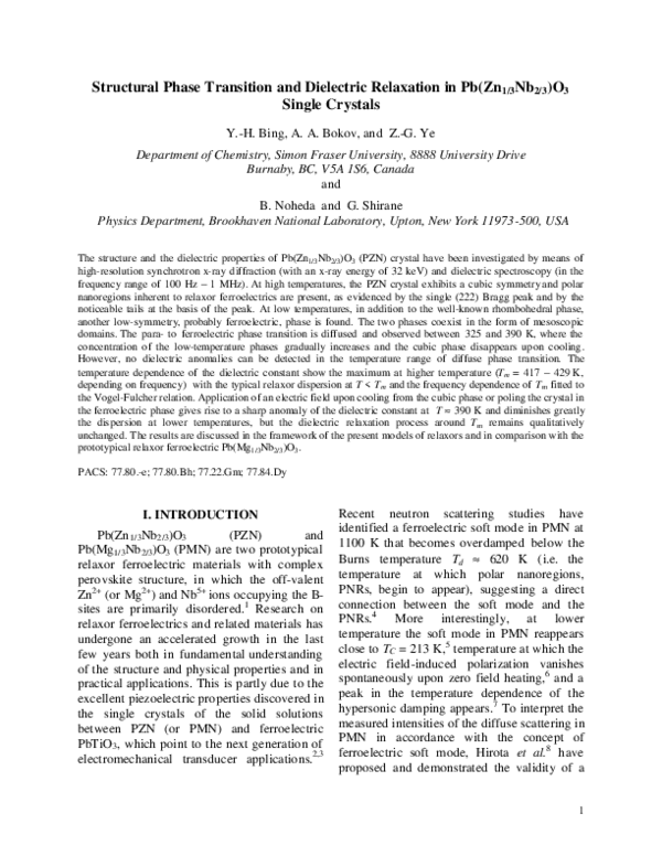 (PDF) Structural phase transition and dielectric relaxation in Pb (Zn1/3Nb2/3) O3 single crystals