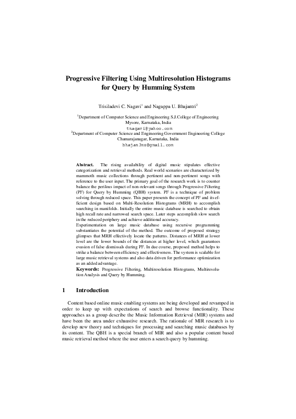 (PDF) Progressive Filtering Using Multiresolution Histograms for Query by Humming System