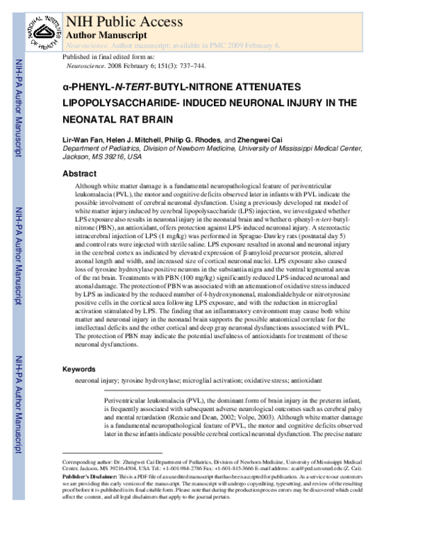 (PDF) α-Phenyl-n-tert-butyl-nitrone attenuates lipopolysaccharide ...
