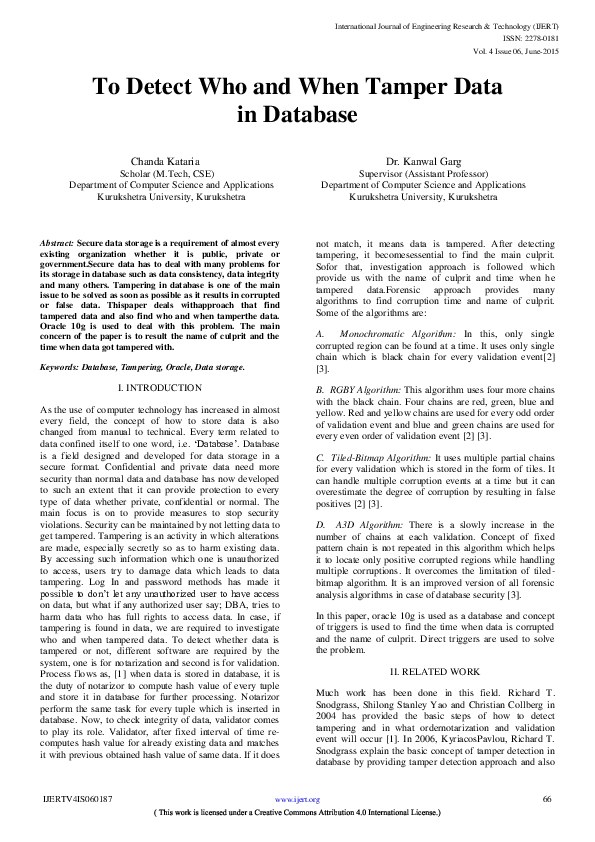 (PDF) To Detect Who and When Tamper Data in Database