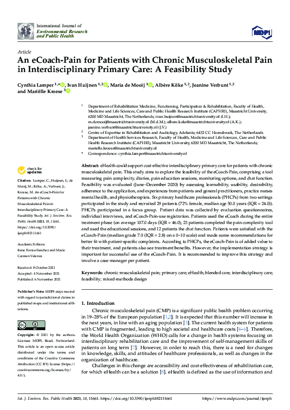 (PDF) An eCoach-Pain for Patients with Chronic Musculoskeletal Pain in Interdisciplinary Primary ...