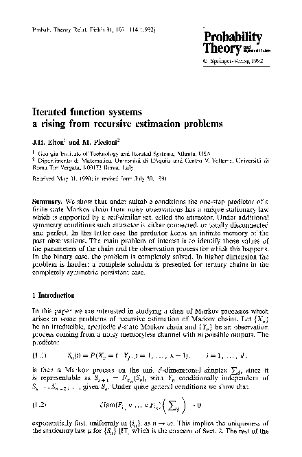 (PDF) Iterated function systems a rising from recursive estimation problems