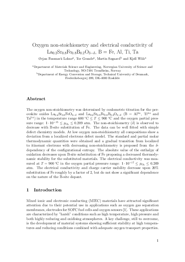 (PDF) Oxygen Non-Stoichiometry and Electrical Conductivity of La0.2Sr0.8Fe0.8B0.2O3 - , B = Fe ...