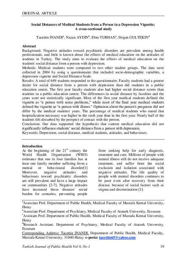 (PDF) Social Distances of Medical Students from a Person in a ...
