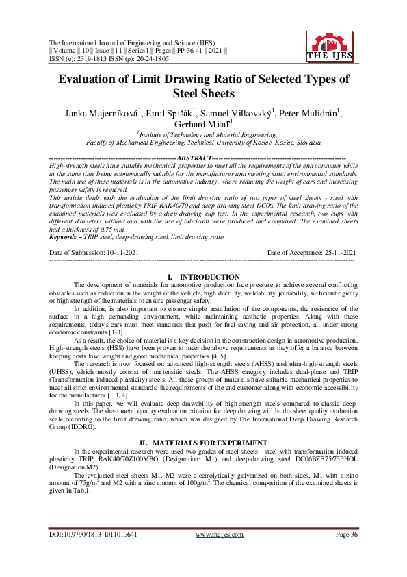 (PDF) Evaluation of Limit Drawing Ratio of Selected Types of Steel Sheets