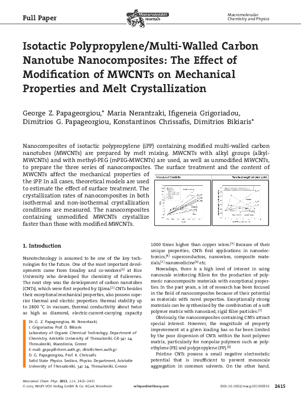 Pdf Isotactic Polypropylene Multi Walled Carbon Nanotube Nanocomposites The Effect Of