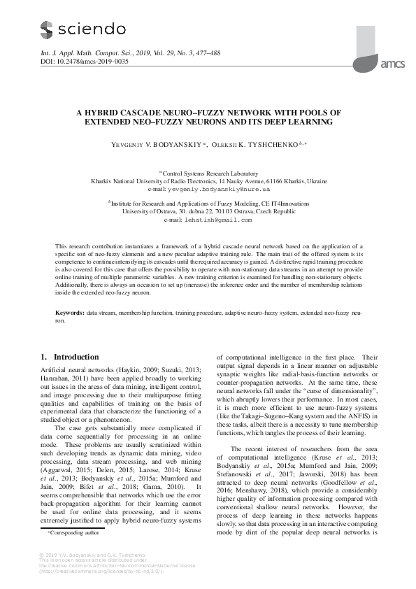 (PDF) A Hybrid Cascade Neuro–Fuzzy Network with Pools of Extended Neo–Fuzzy Neurons and its Deep ...