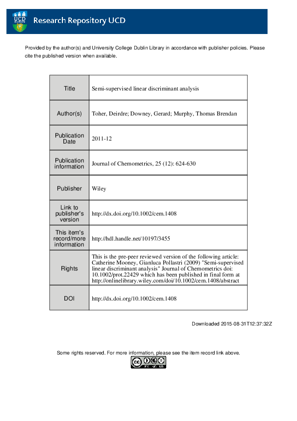 (PDF) Semi supervised linear discriminant analysis | B. Murphy ...