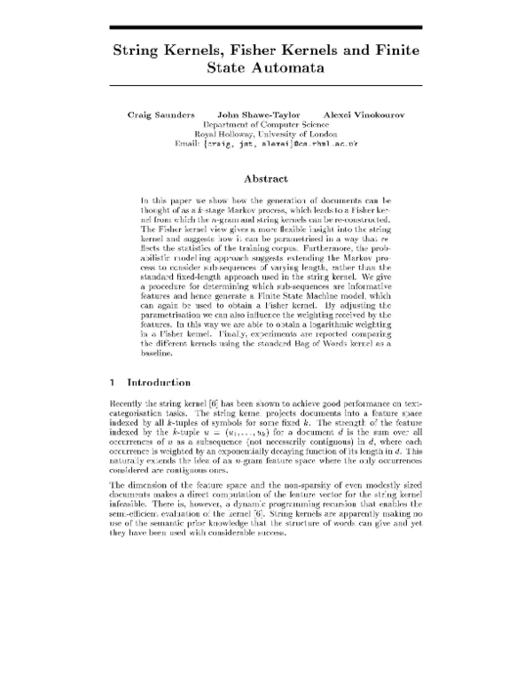 (PDF) String Kernels, Fisher Kernels and Finite State Automata