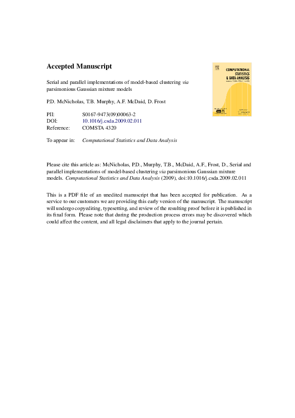 Pdf Serial And Parallel Implementations Of Model Based Clustering Via Parsimonious Gaussian