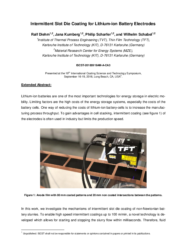 (PDF) Intermittent Slot Die Coating for Lithium-ion Battery Electrodes