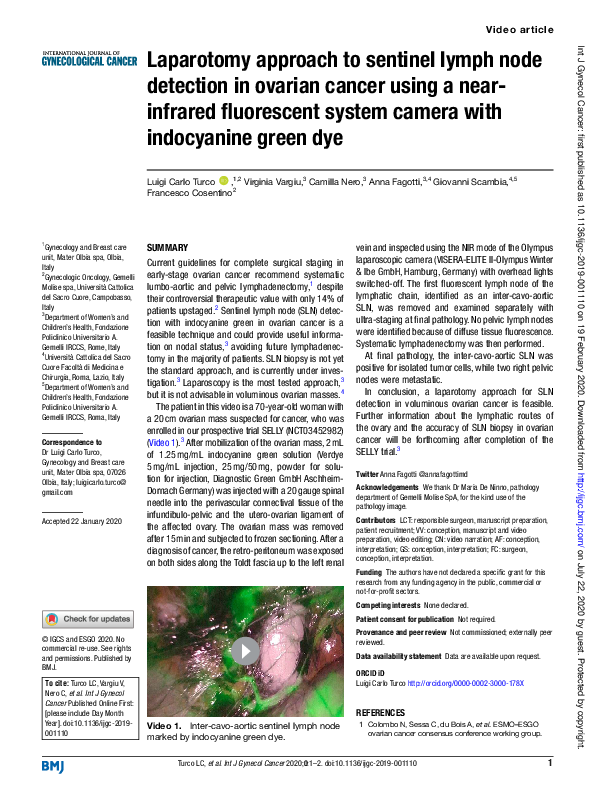 (PDF) Laparotomy approach to sentinel lymph node detection in ovarian ...