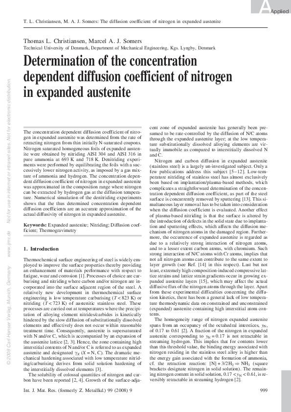 (PDF) Determination of the concentration dependent diffusion coefficient of nitrogen in expanded ...