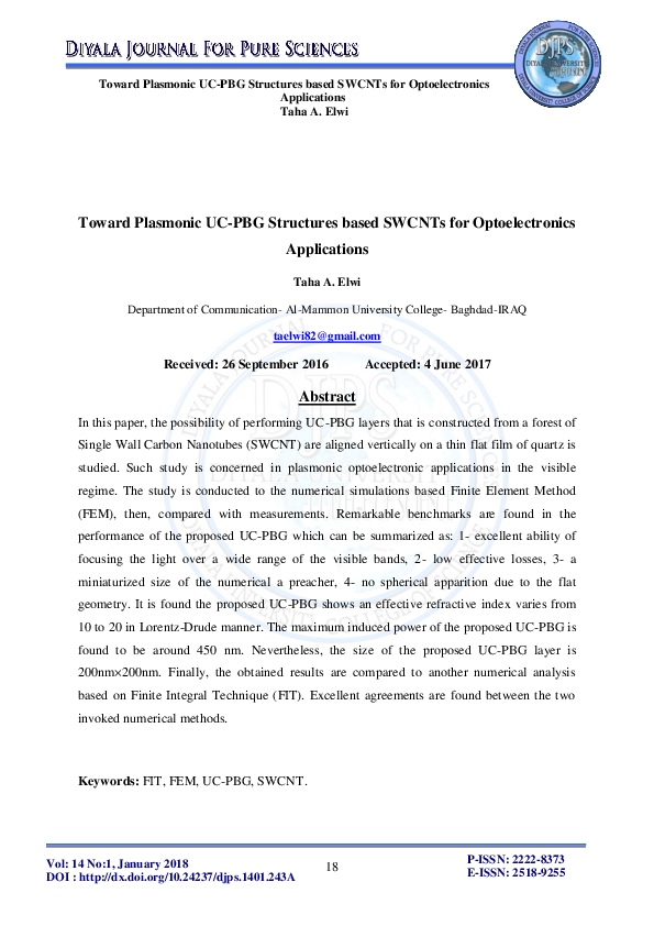 (PDF) Toward Plasmonic UC-PBG Structures based SWCNTs for ...